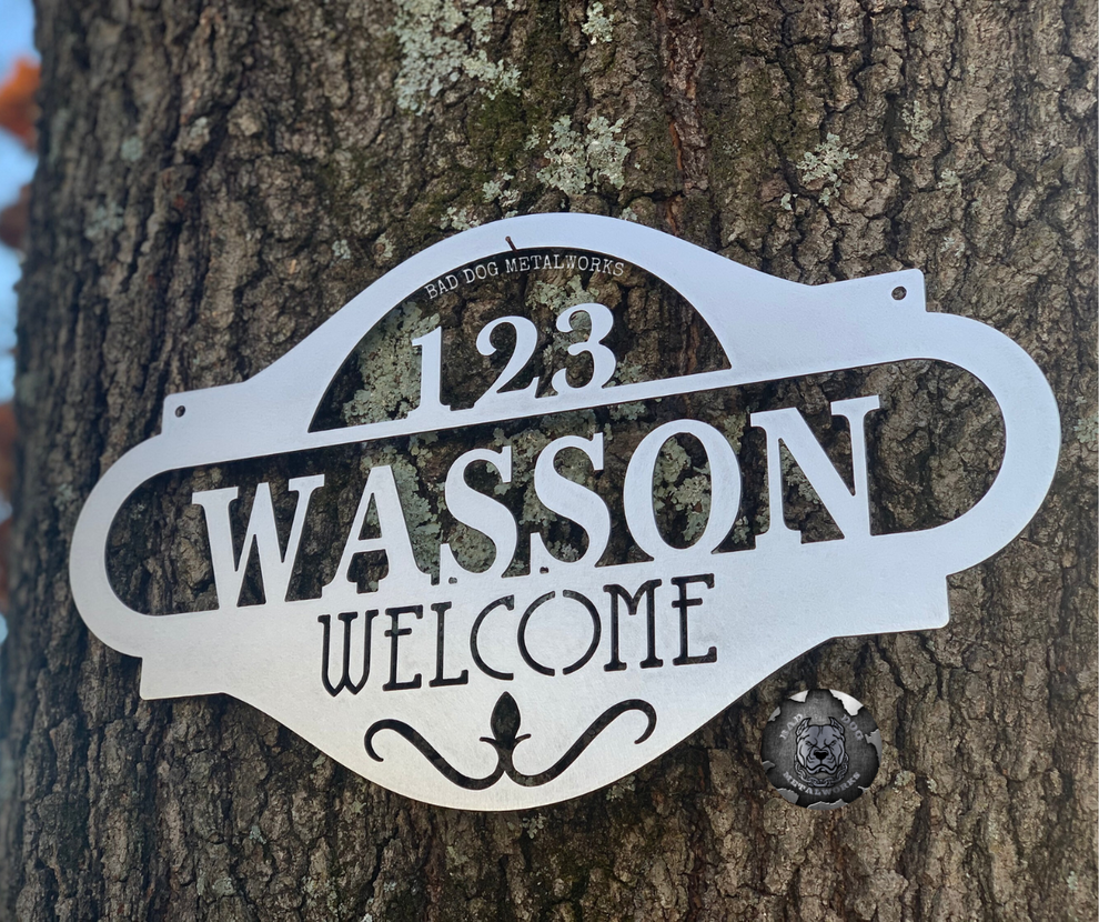 Personalized Welcome Address Plaque – Bad Dog Metalworks